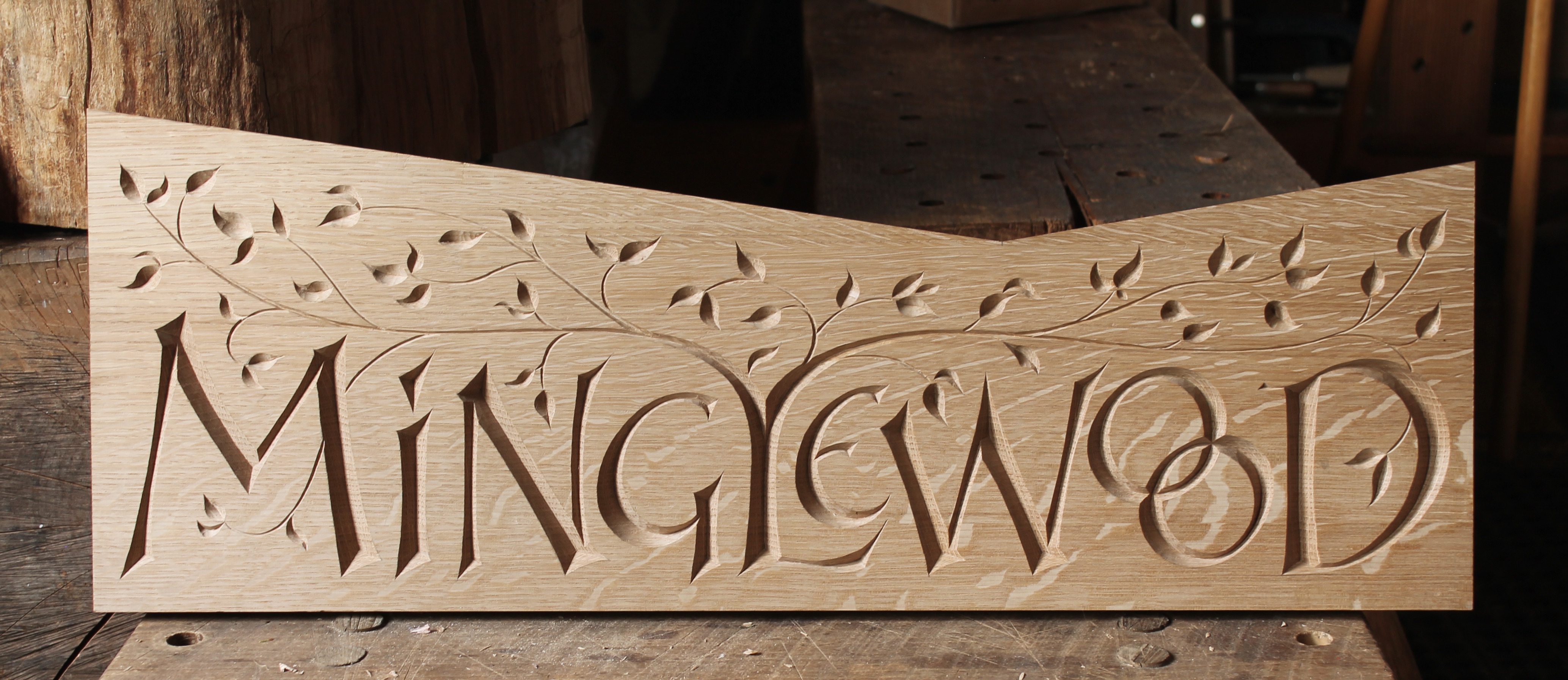 Exterior Sign in White Oak Underway | David Fisher, Carving Explorations